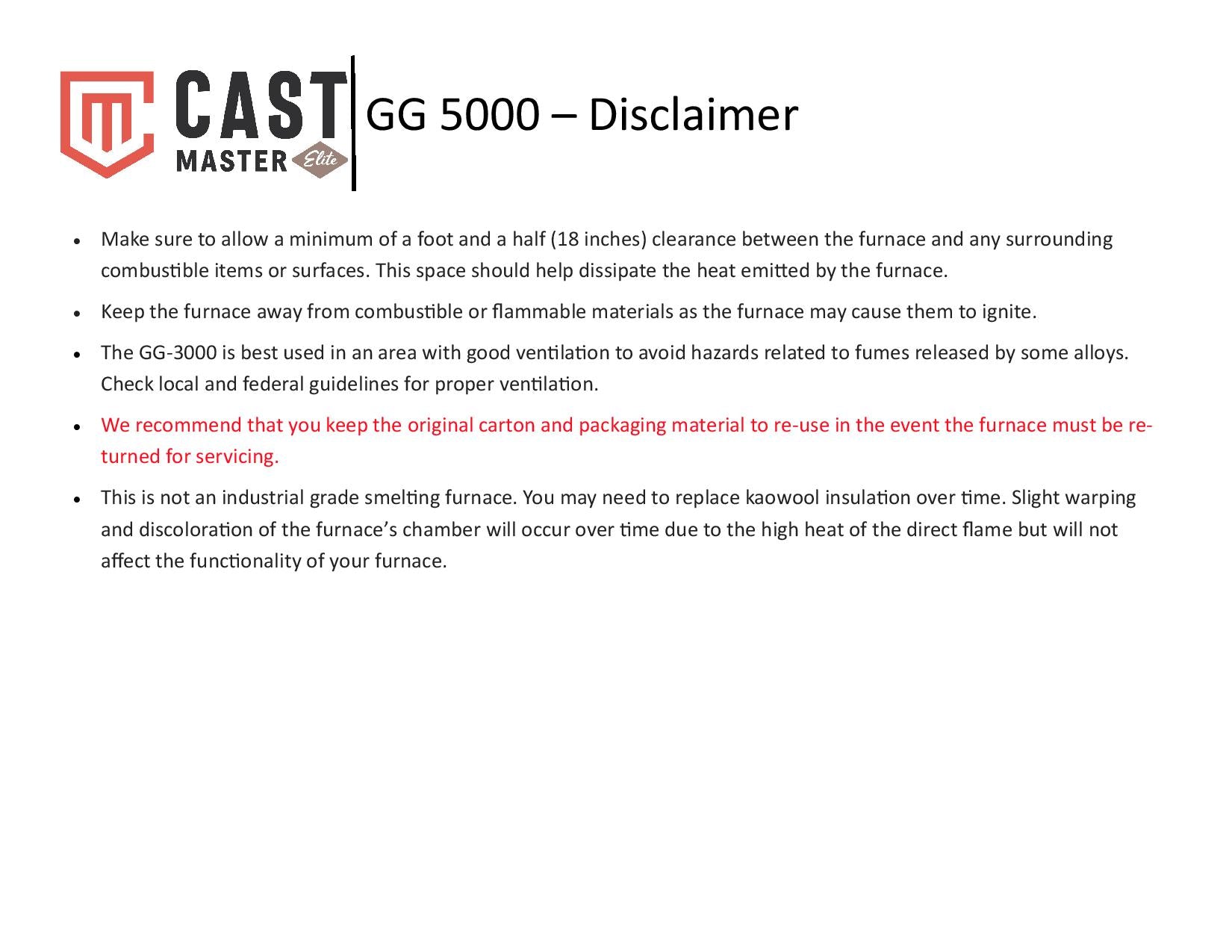 GG-5000 5 kg SS Propane Melting Furnace Kit